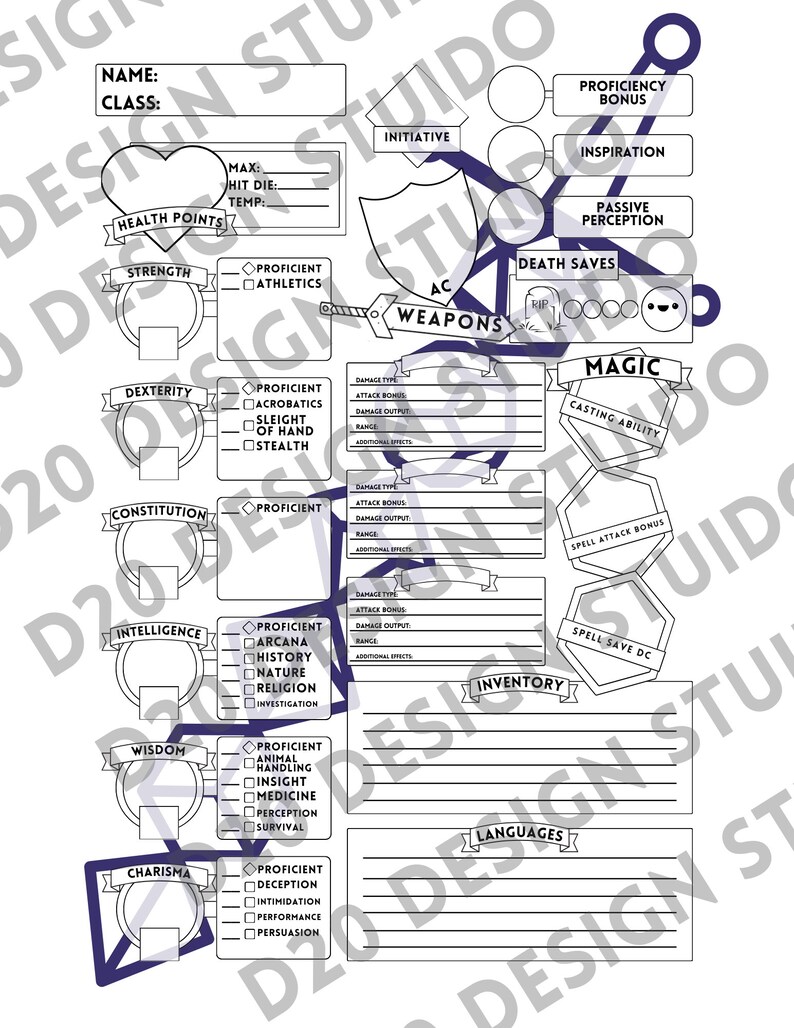 Blue Dice Sword D&D Character Sheet (half and Full Letter Size) - Etsy