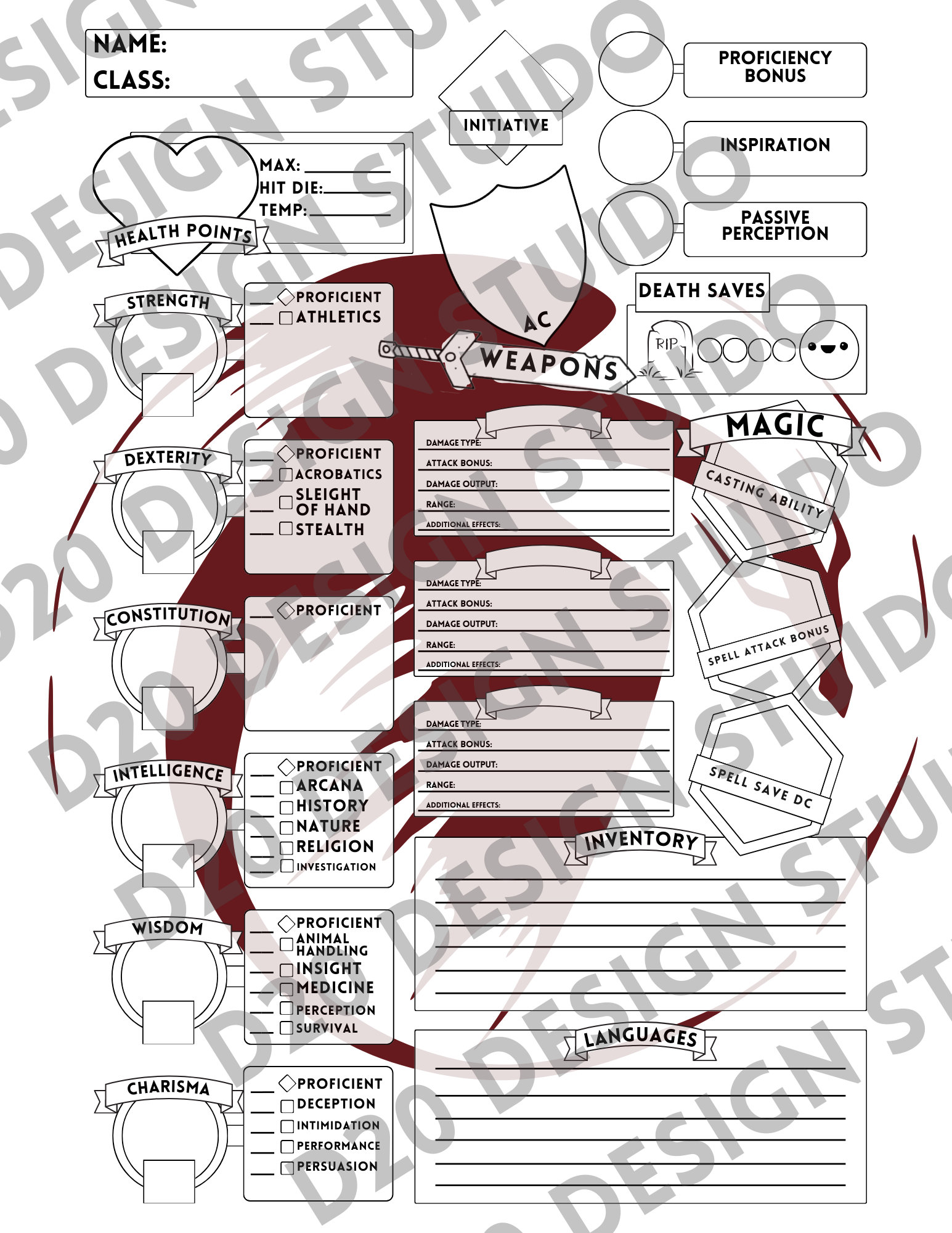 Red Dragon D&D Character Sheet (half and Full Letter Size) - Etsy