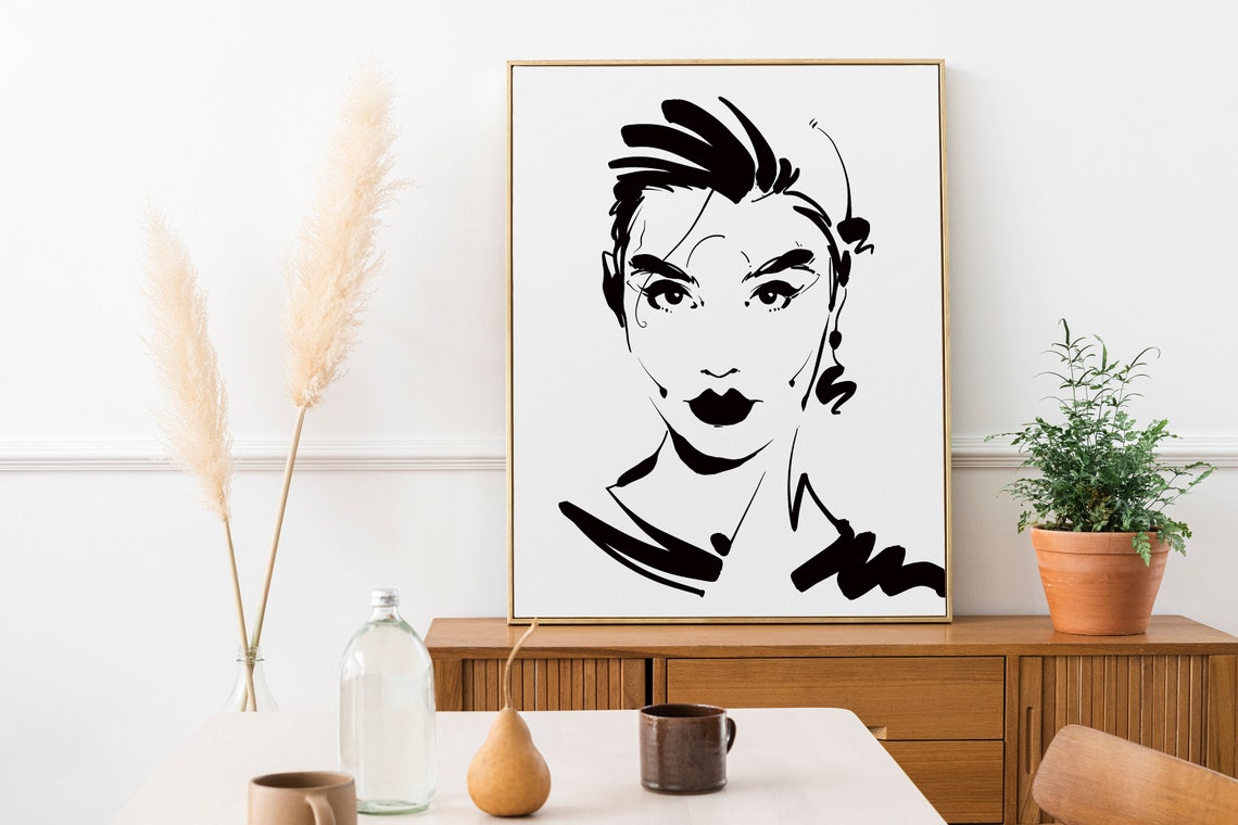 Minimalist Portrait Poster – Modern Black and White Line Art - Etsy
