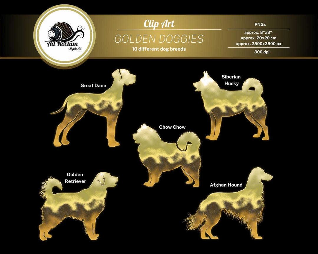 Gold Dog Breed Silhouettes: Luxury Clip Art Overlays (PNG Digital ...