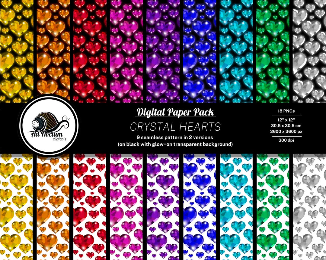 Seamless Crystal Heart Digital Paper Pngs, Diamond Rhinestone Overlays ...