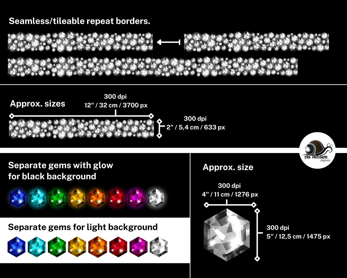Gemstone Border Clipart, Diamond, Jewel, Rhinestone Overlays (PNG ...