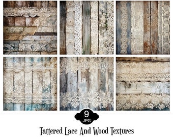 Distressed Wood and Lace Textures Digital Papers Junk Journal Decoupage ...