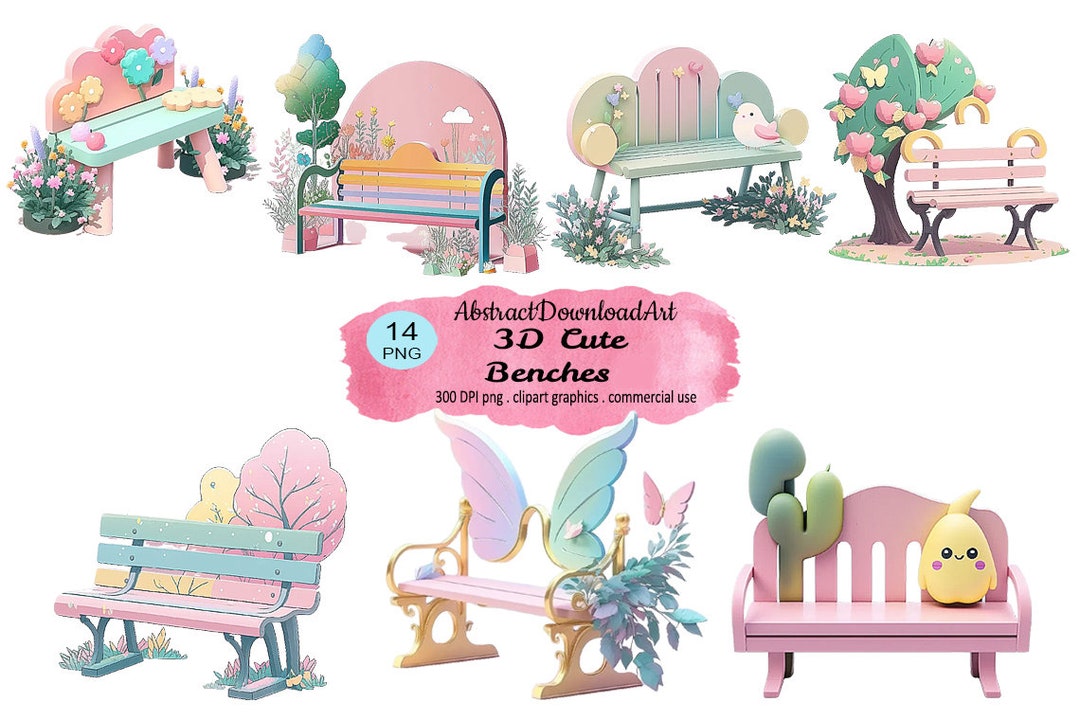 3D Cute Benches Clipart Pastel Cute Park Bench Digital - Etsy Australia