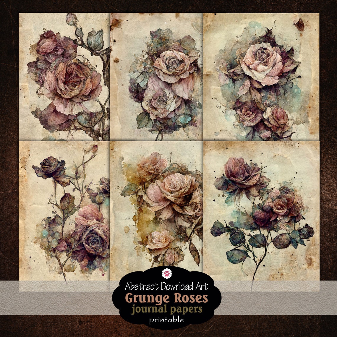 Grunge Roses Junk Journal Papers Printable Journal Pages - Etsy