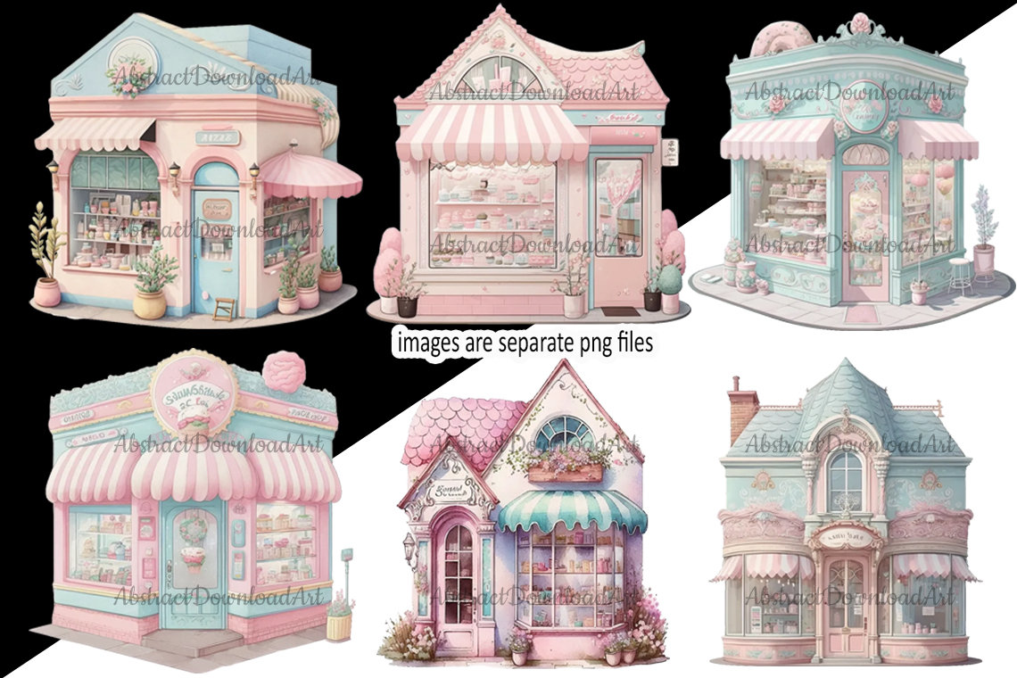 Kawaii Pastel Boutiques Clipart Adorable Shop Cute Store - Etsy