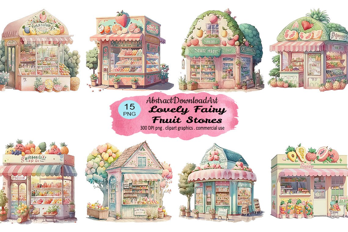 Lovely Fairy Fruit Stores Clipart Cute Fruits Shop Digital - Etsy