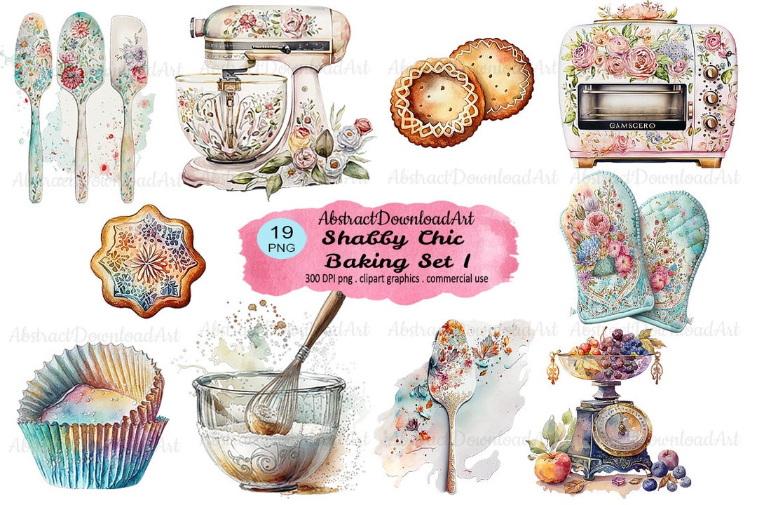 Shabby Chic Baking Set I Clipart Floral Cooking Utensil Digital ...