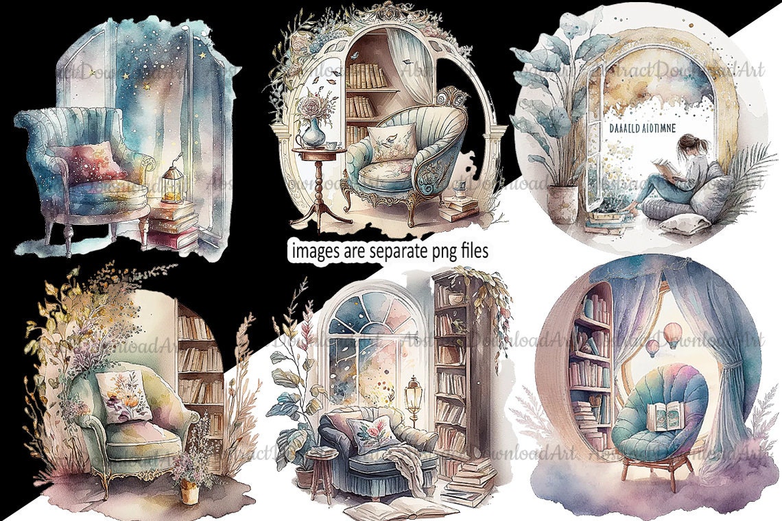 Cozy Dream Reading Corners Clipart Peaceful Home Studying - Etsy