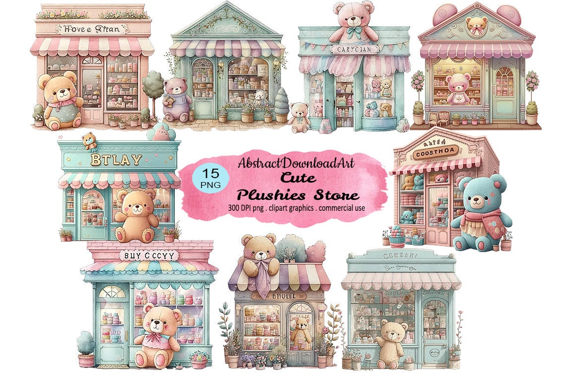 Cute Plushies Store Clipart Lovely Adorable Kids Toy Shop - Etsy