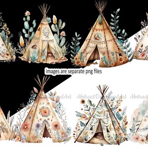 Watercolor Boho Teepee Clipart, Earthtones Boho Tent Digital Watercolor ...