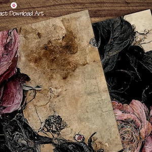 Dark Gothic Black Pink Roses Junk Journal Papers, Printable Journal ...