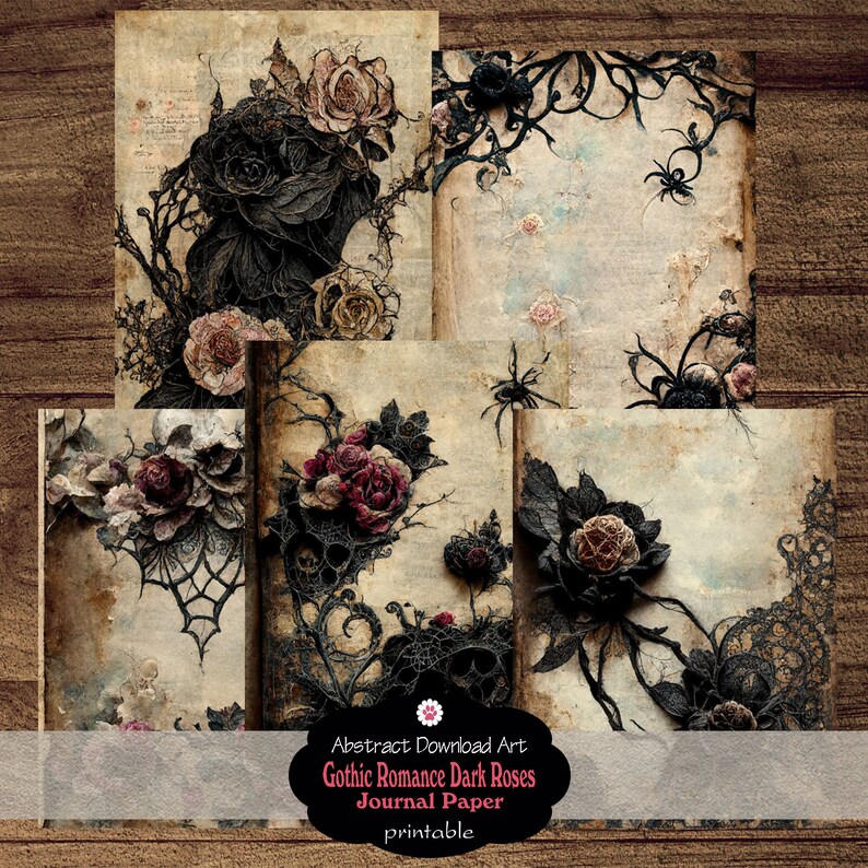 Gothic Romance Dark Roses Junk Journal Papers Printable - Etsy