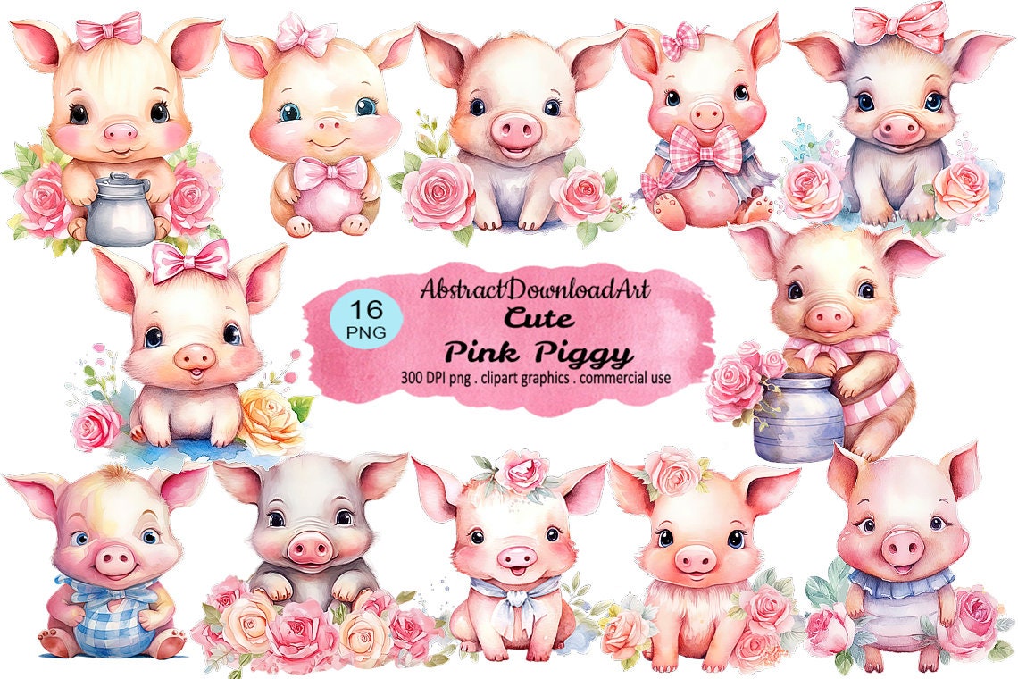 Cute Pink Piggy Clipart Adorable Little Pig Animal Clipart - Etsy
