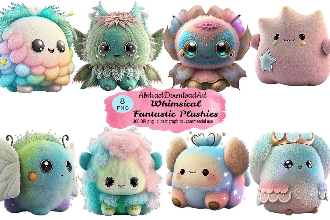 Whimsical Fantastic Plushies Clipart Cute Kid Toys Digital - Etsy
