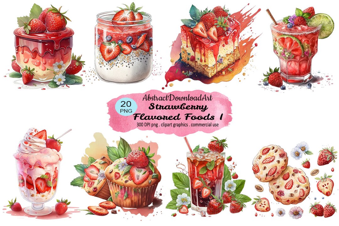 Strawberry Flavored Foods I Clipart Yogurt Muffin Pudding Cookies ...