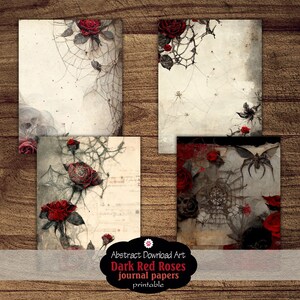 Dark Red Roses Junk Journal Papers, Printable Journal Pages, Digital ...