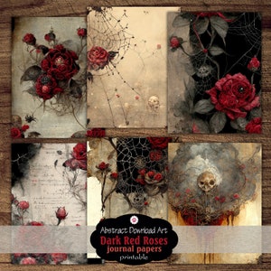 Dark Red Roses Junk Journal Papers, Printable Journal Pages, Digital ...