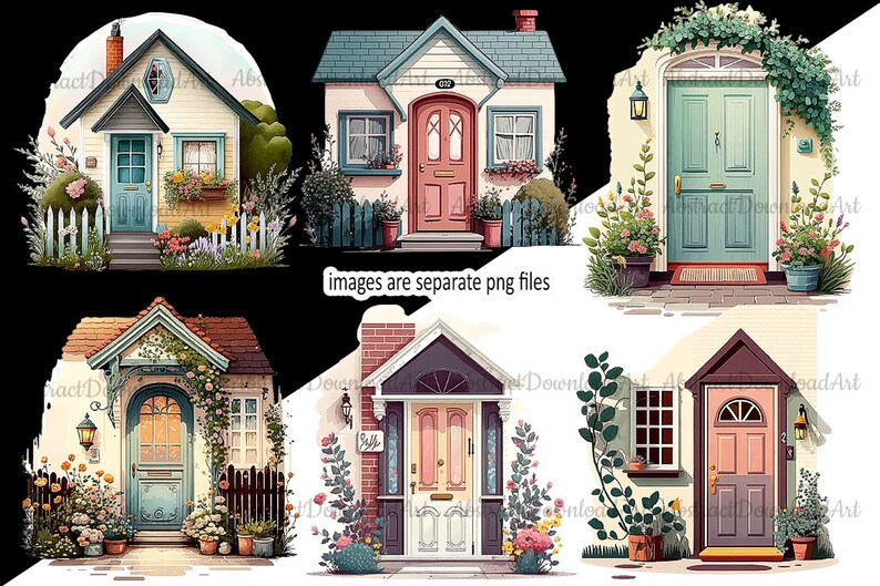 Lovely Vector Cartoon Front Doors Clipart Anime Houses - Etsy