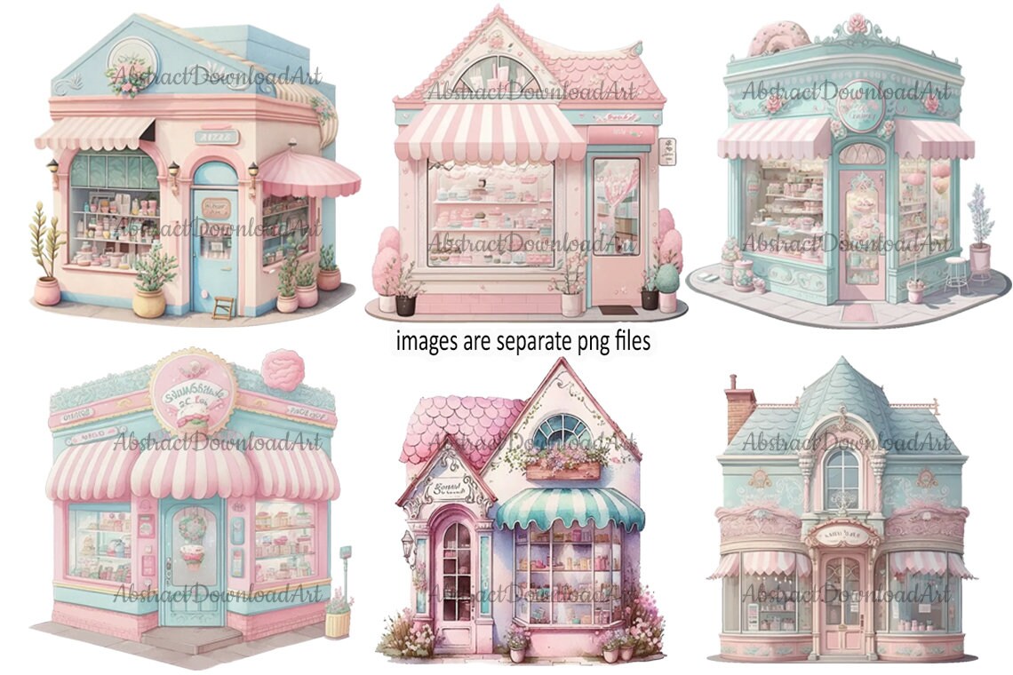 Kawaii Pastel Boutiques Clipart Adorable Shop Cute Store - Etsy