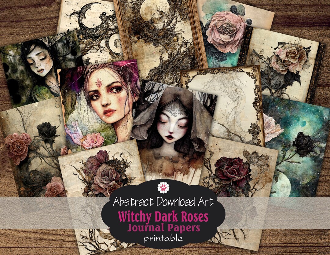 Witchy Dark Roses Journal Papers, Printable Journal Pages, Digital ...