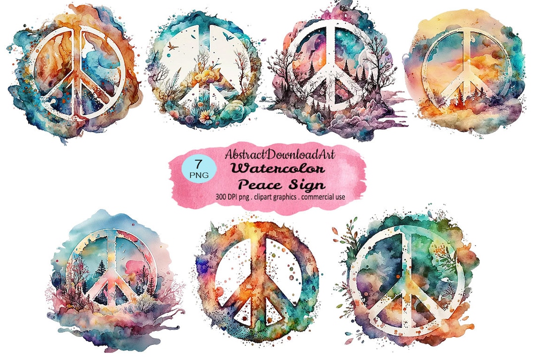Watercolor Peace Sign Clipart Colorful Happy Life Digital Watercolor ...