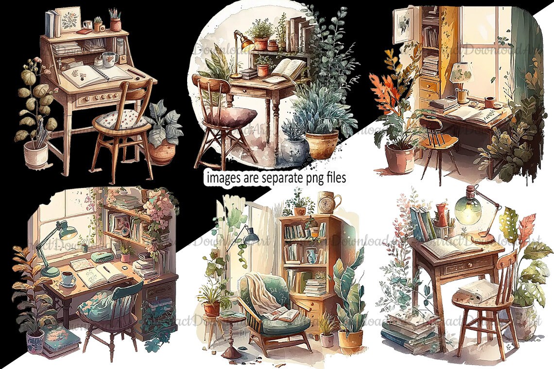 Cozy Study Corners Clipart Peaceful Working and Studying - Etsy
