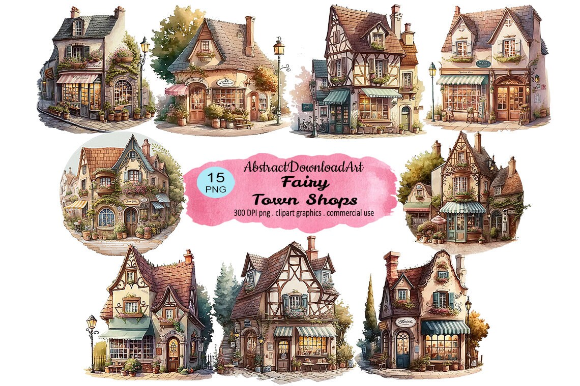 Fairy Town Shops Clipart Fantasy Shop Cute Store Digital - Etsy