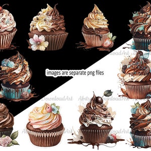 Chocolate Cupcakes Clipart Food and Drink Digital Watercolor Prints ...