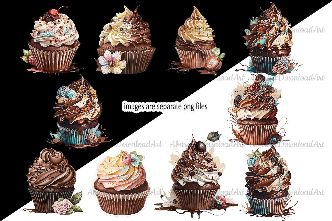 Chocolate Cupcakes Clipart Food and Drink Digital Watercolor Prints ...