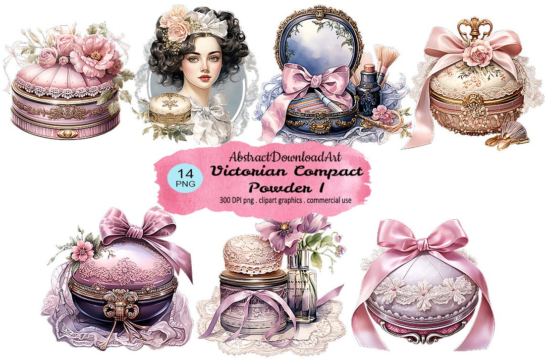 Victorian Compact Powder I Clipart, Floral Makeup Box, Powder Puff ...