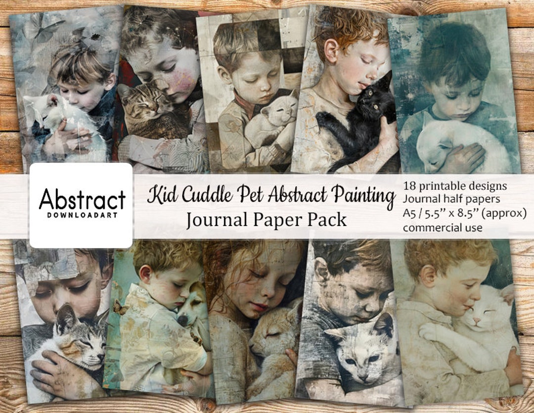 Kid Cuddle Pet Abstract Painting Printable Junk Journal Half Paper ...