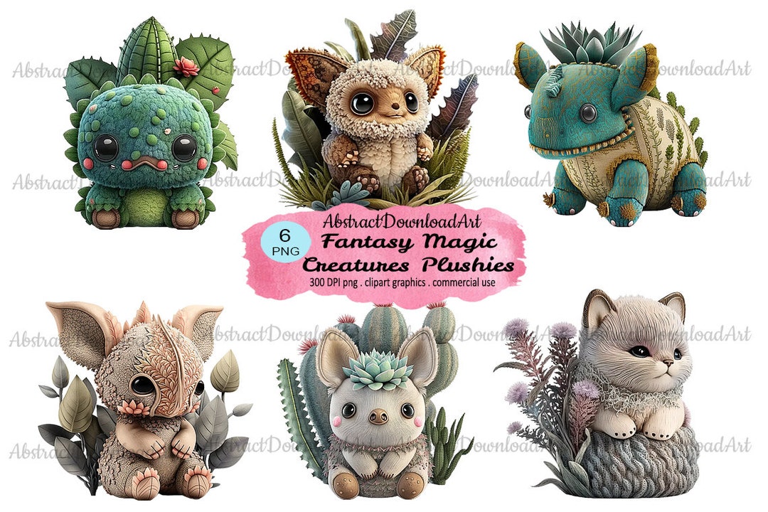 Fantasy Magic Creatures Plushies Clipart Cute Kid Toy, Digital ...