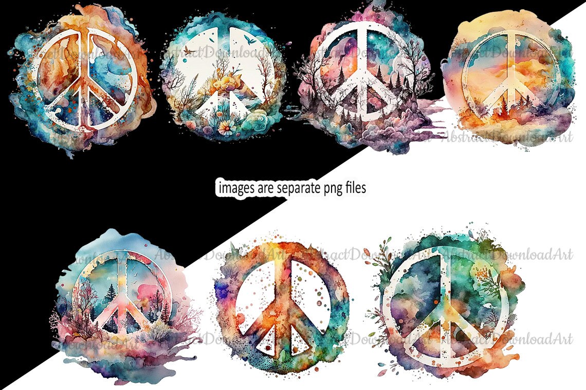 Watercolor Peace Sign Clipart Colorful Happy Life Digital Watercolor ...