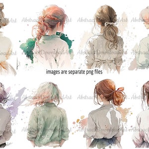 Beautiful Girl Back View Clipart Attractive Lady Digital Watercolor Png ...
