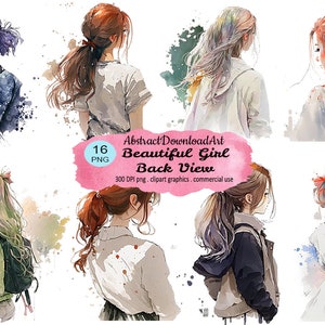 Beautiful Girl Back View Clipart Attractive Lady Digital - Etsy