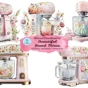 Beautiful Stand Mixer Clipart, Floral Kitchen Utensil Digital ...