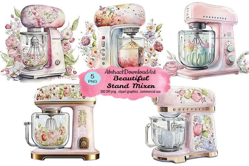 Beautiful Stand Mixer Clipart Floral Kitchen Utensil Digital - Etsy