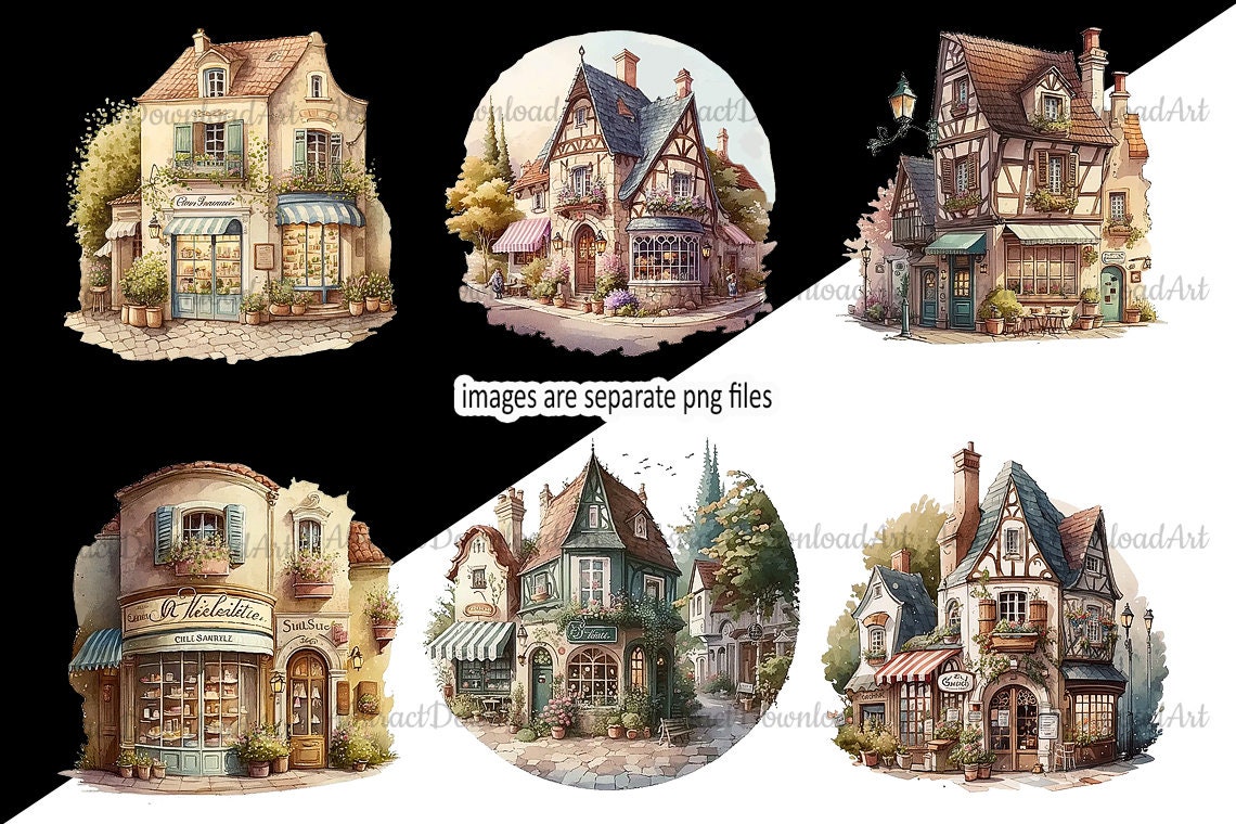 French Town Shops Clipart Fantasy Shop Romantic Store - Etsy