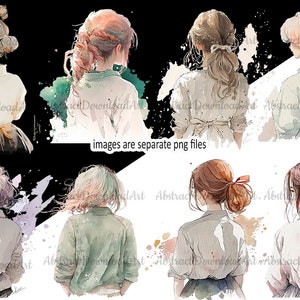 Beautiful Girl Back View Clipart Attractive Lady Digital Watercolor Png ...