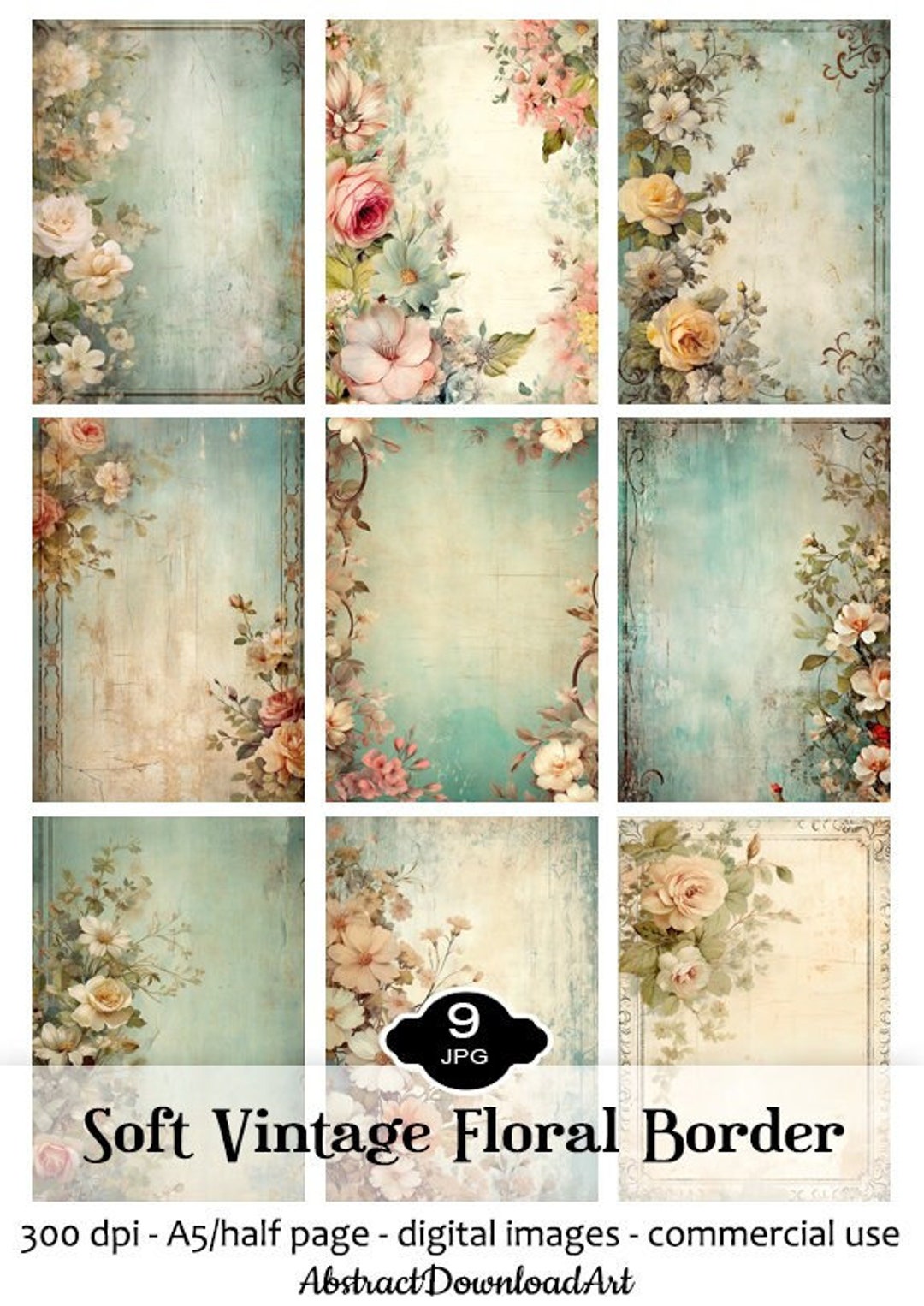 Soft Vintage Floral Border Shabby Chic Digital Papers Junk - Etsy