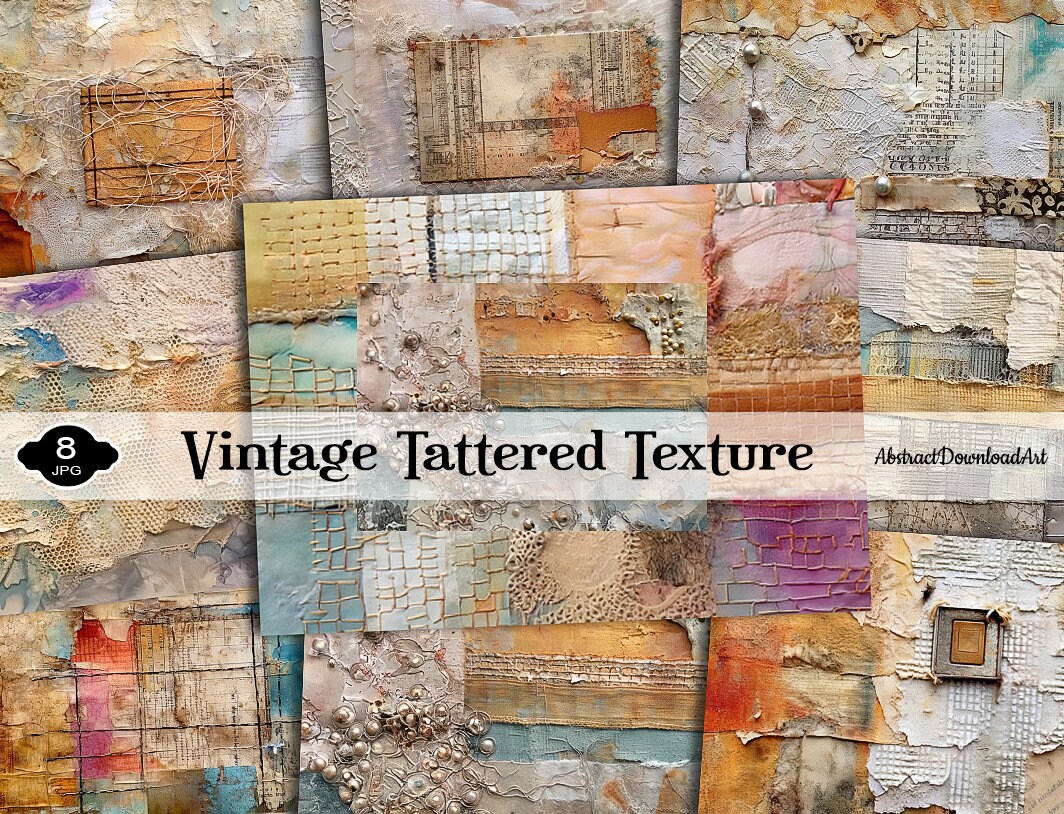 Vintage Tattered Texture Mixed Media Fabric Textures Full Page Digital ...