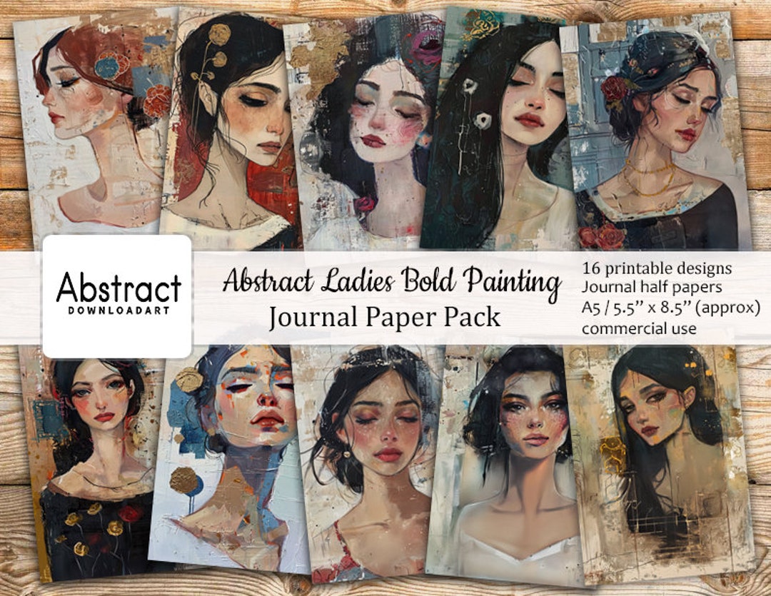 Abstract Ladies Bold Painting Printable Junk Journal Half Paper ...