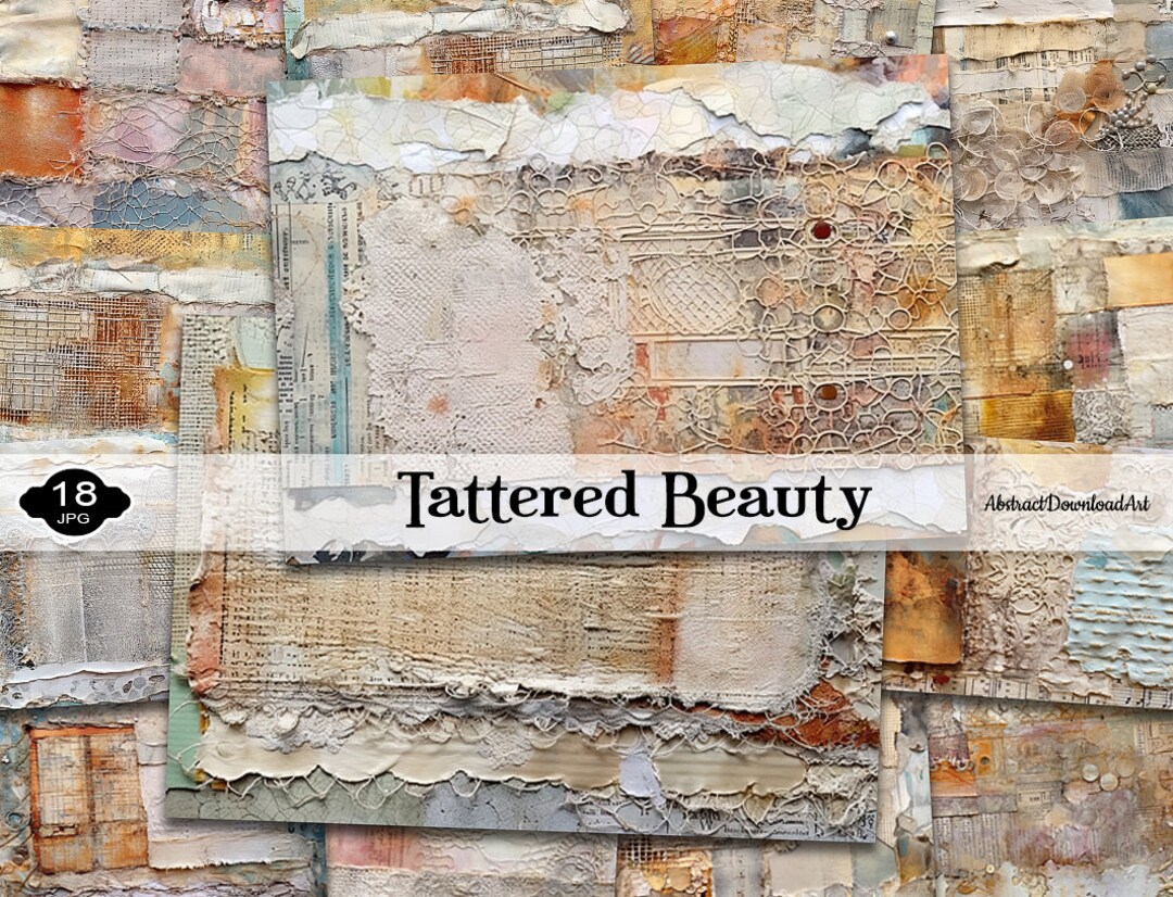 Tattered Beauty Mixed Media Fabric Textures Full Page Digital Papers ...