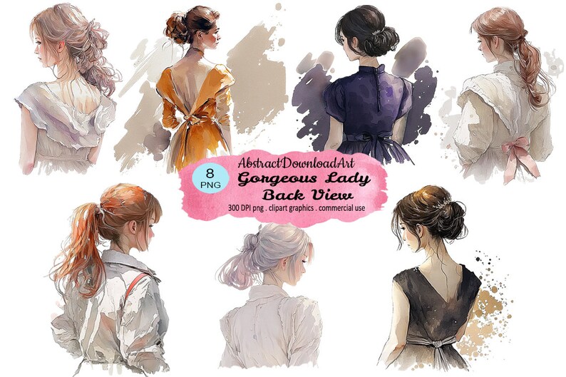 Gorgeous Lady Back View Clipart Attractive Beautiful Girl Digital ...
