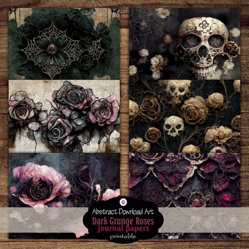 Dark Gothic Black Pink Roses Junk Journal Papers Printable - Etsy