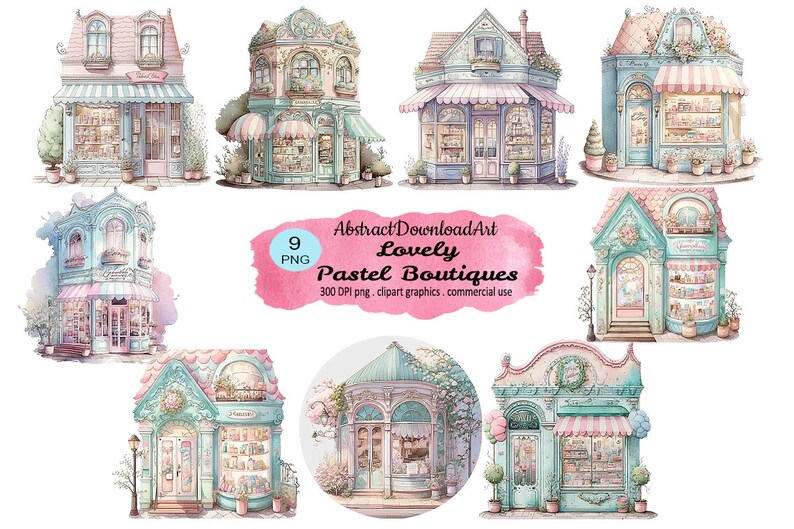 Lovely Pastel Boutiques Clipart Adorable Shop Cute Store Digital ...