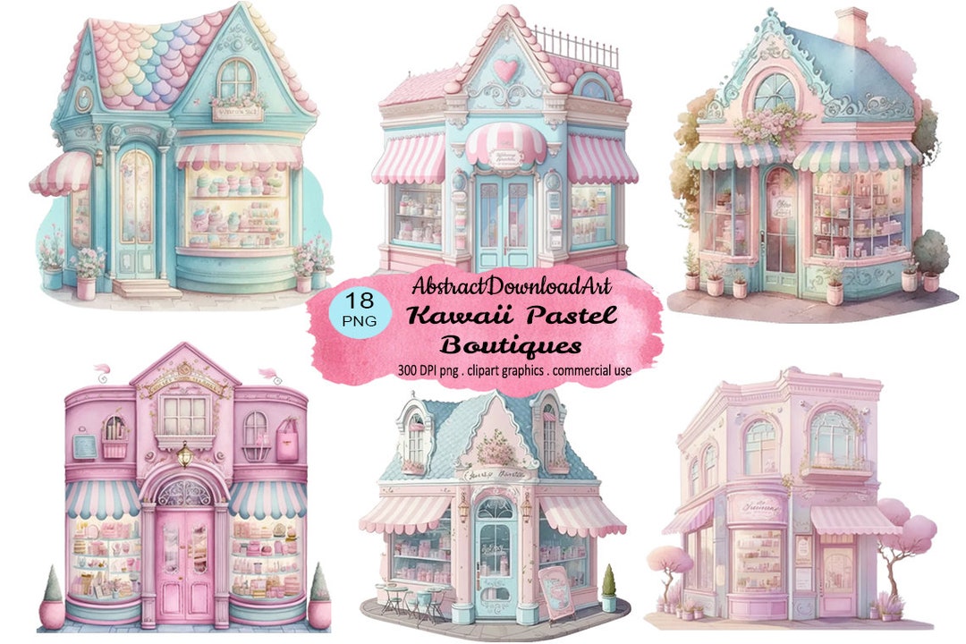 Kawaii Pastel Boutiques Clipart Adorable Shop Cute Store Digital ...