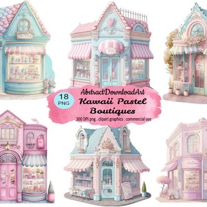 Kawaii Pastel Boutiques Clipart Adorable Shop Cute Store Digital ...
