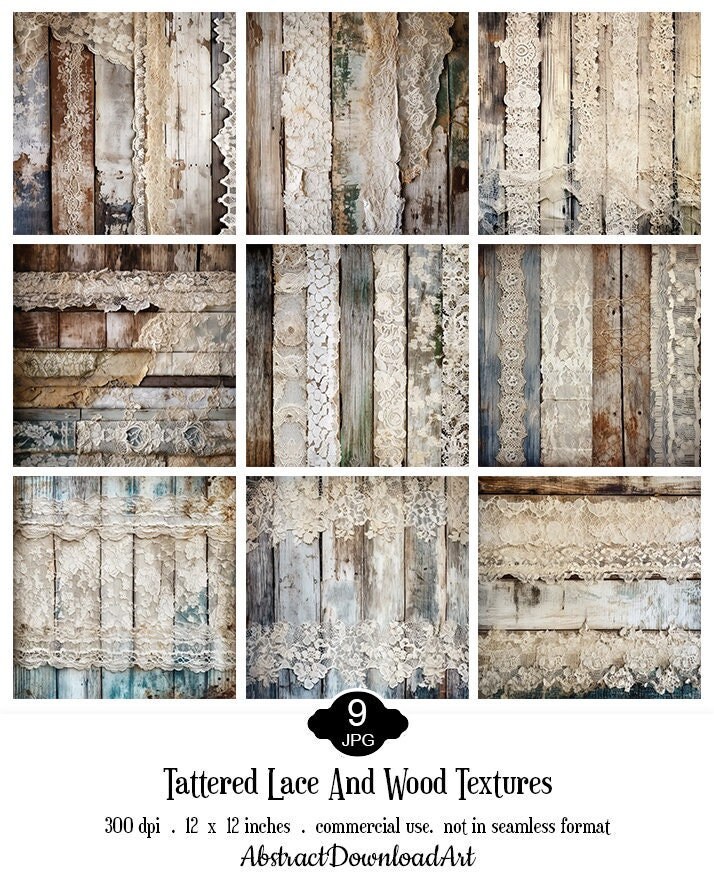 Tattered Lace and Wood Textures Digital Paper Junk Journal - Etsy